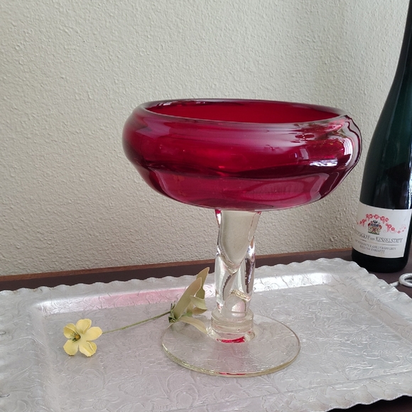Accents | Vintage Red And Clear Twisted Stem Glass Compote | Poshmark